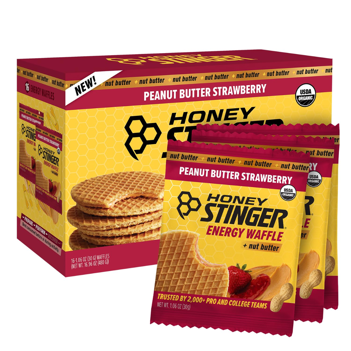 Honey Stinger Peanut Butter Strawberry Energy Waffles 1.06oz - 12ct – I ...