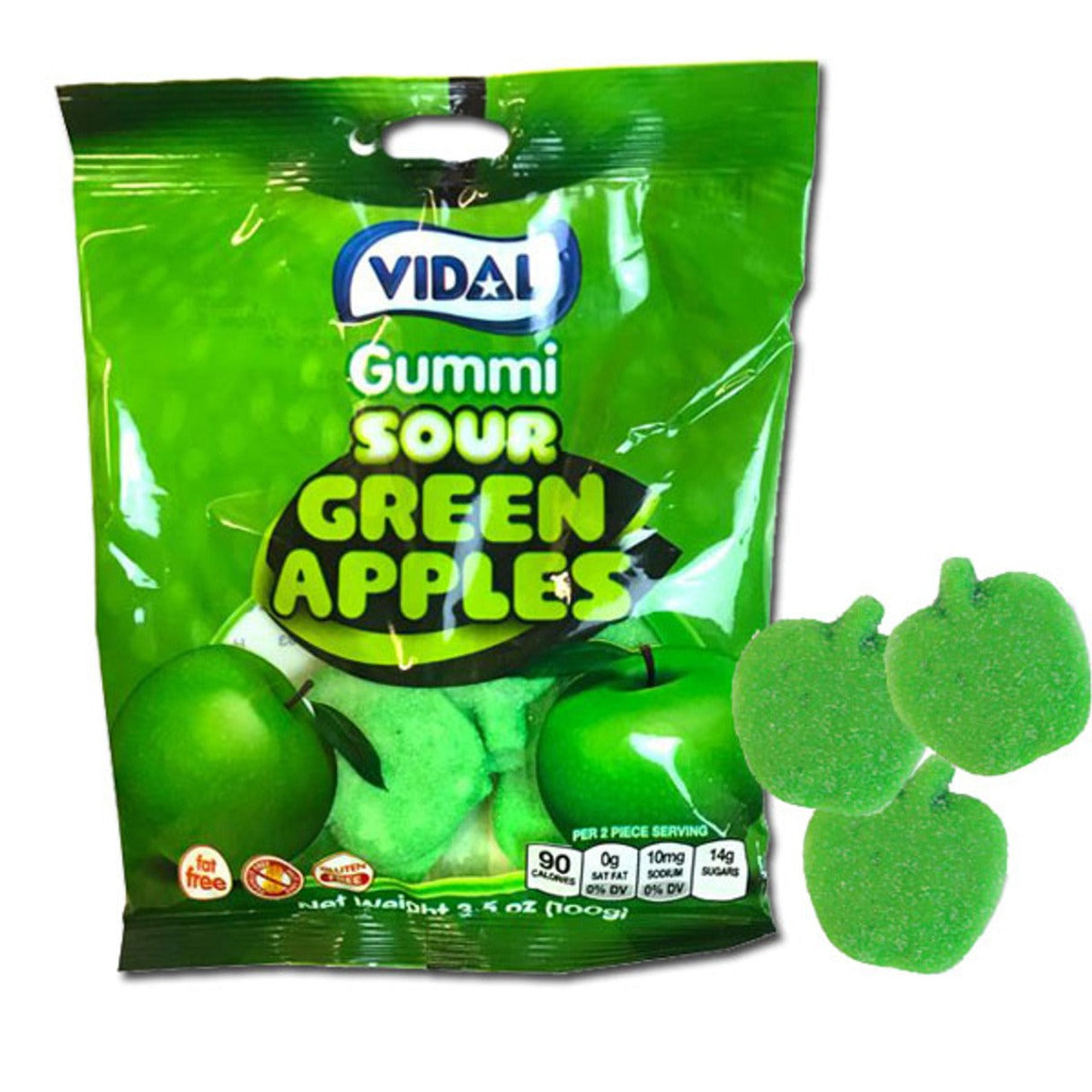 Vidal Gummi Sour Green Apples Peg Bag3.5oz - 14ct – I Got Your Candy