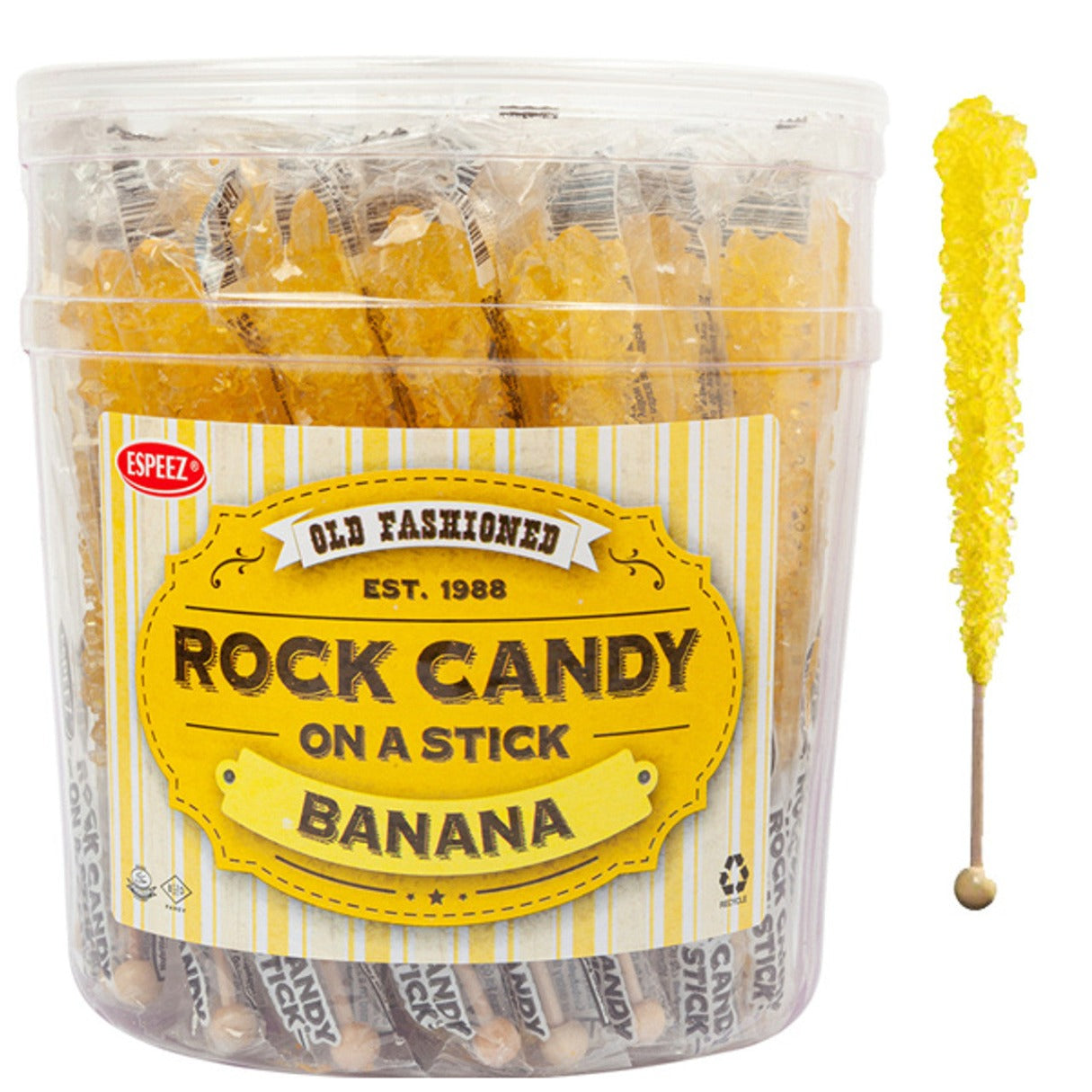 Espeez Rock Candy Sticks Yellow Banana Jar 0.8oz - 36ct – I Got Your Candy