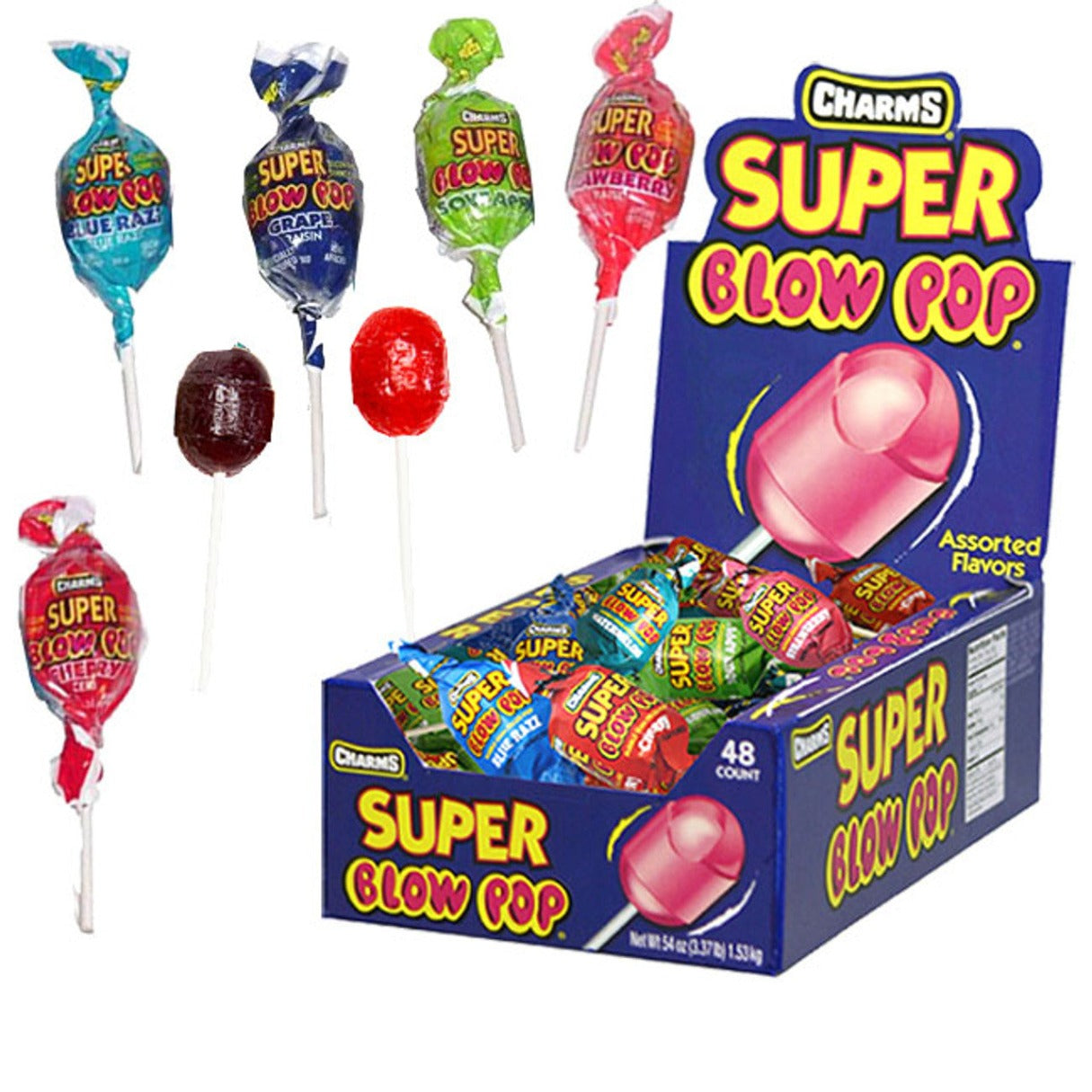 Charms Super Blow Pops Assorted - 48ct – I Got Your Candy