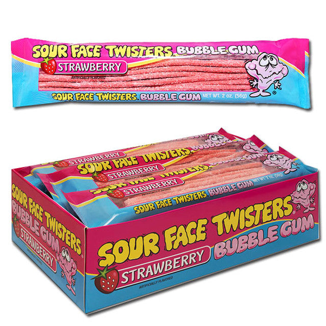 Face Twisters Sour Strawberry Bubble Gum 2oz - 24ct – I Got Your Candy